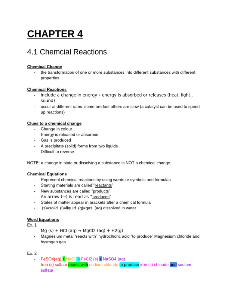 Grade 11. - Chemestry Unit 2 Notes | PDF | Chemical Reactions | Combustion