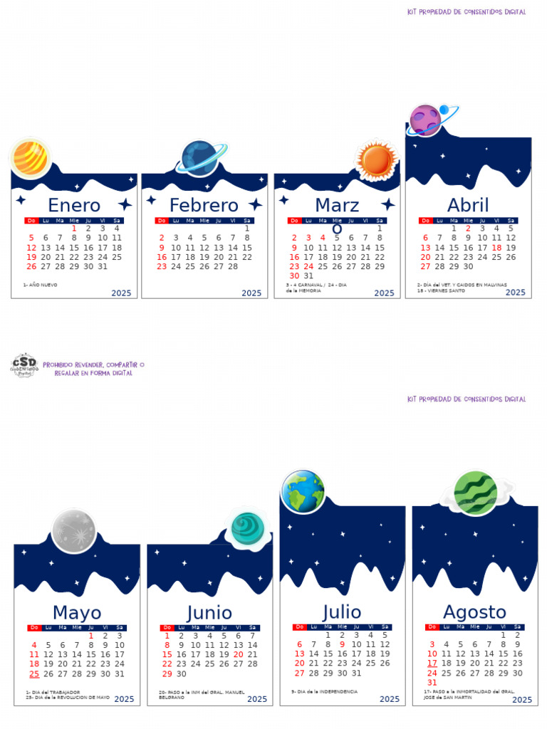 Calendario 2025 para Niños PDF Gratis | PDF