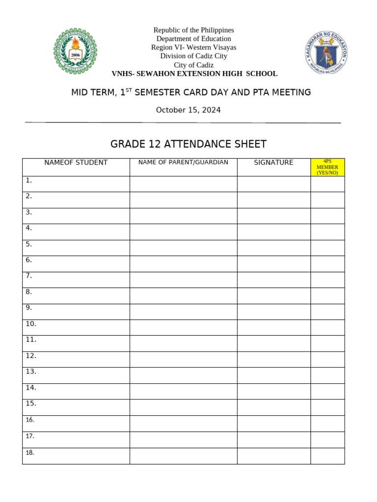General Pta Meeting-Attendance | PDF