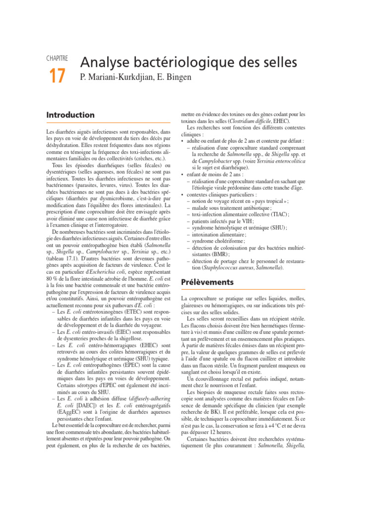 Analyse bactériologique des selles | PDF | Escherichia coli | Salmonelle