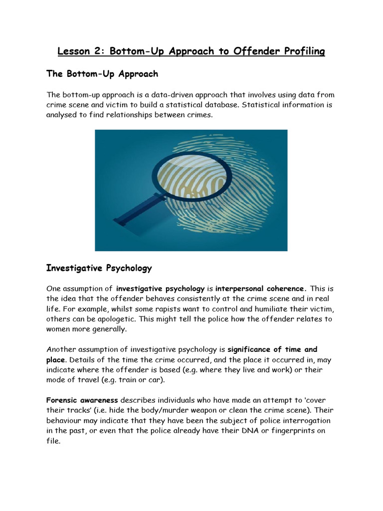 Lesson 2 - Bottom Up Approach | PDF | Offender Profiling | Crimes