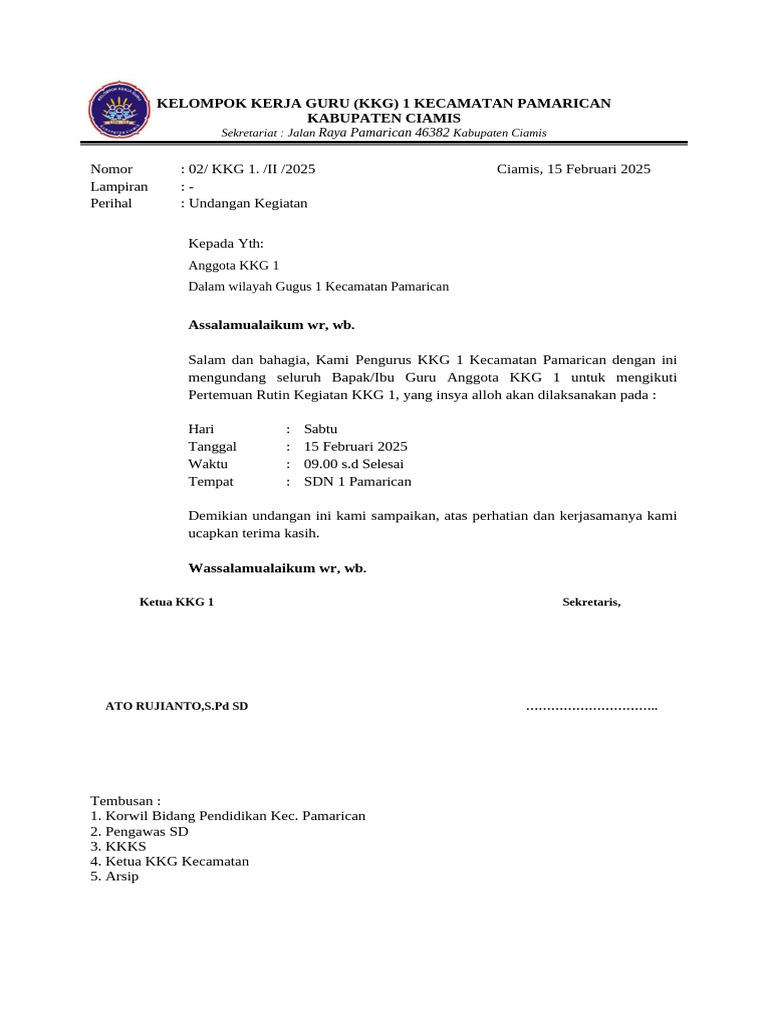 Undangan Pertemuan KKG 1 Pamarican | PDF