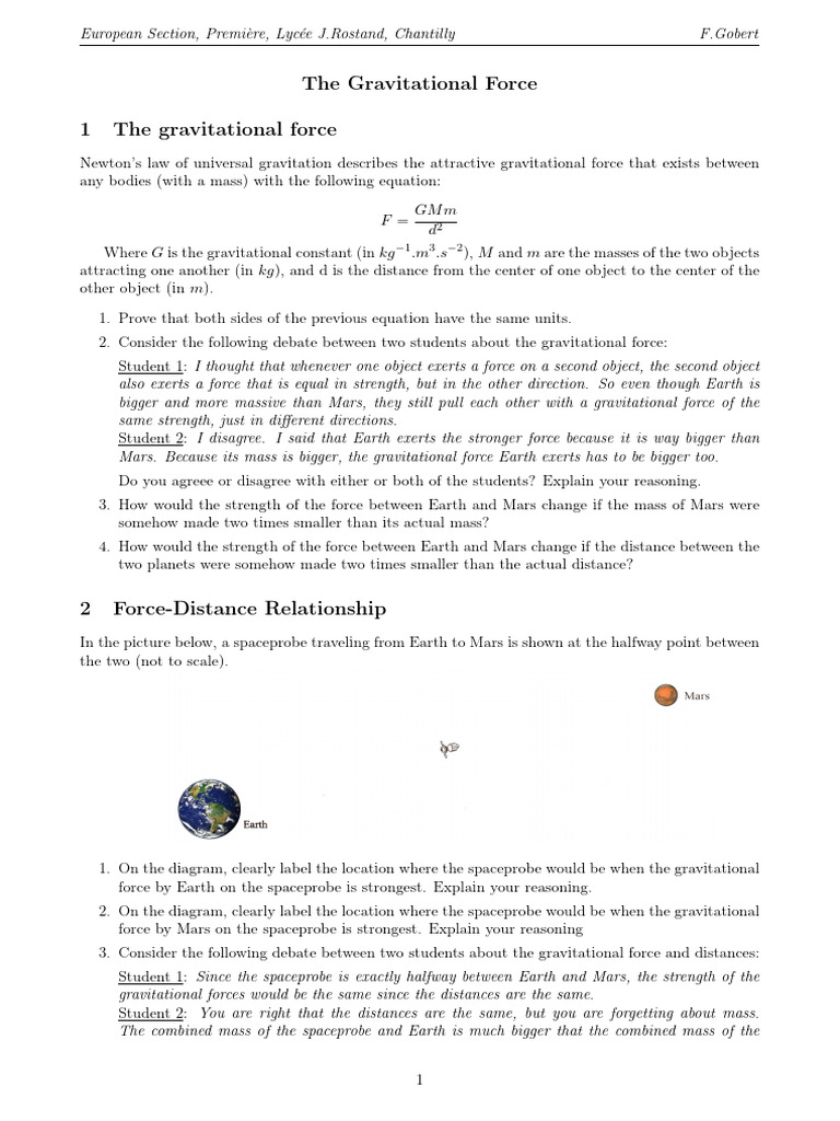Gravitational Force Analysis and Calculations | PDF | Force | Gravity