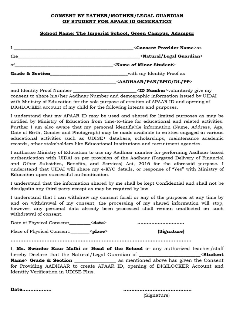 Parent Consent for Student ID | PDF | Authentication | Privacy