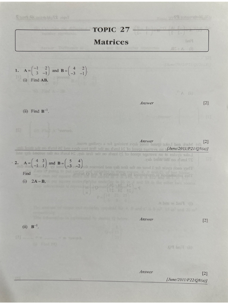 P2 Topic 27 Matrices | PDF