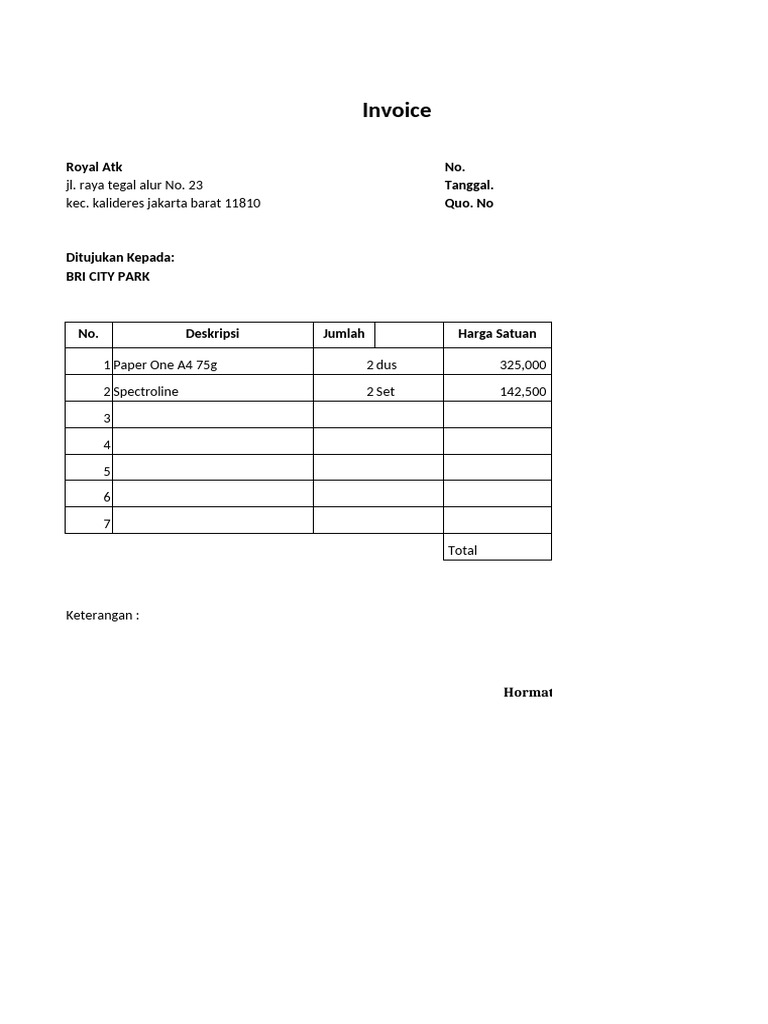 Invoice-Excel Contoh Pembelian | PDF