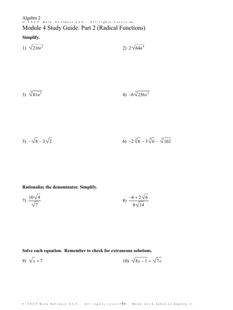 Module 4 Study Guide Part 2 (Radical Functions) - 2 | PDF | Function (Mathematics) | Equations
