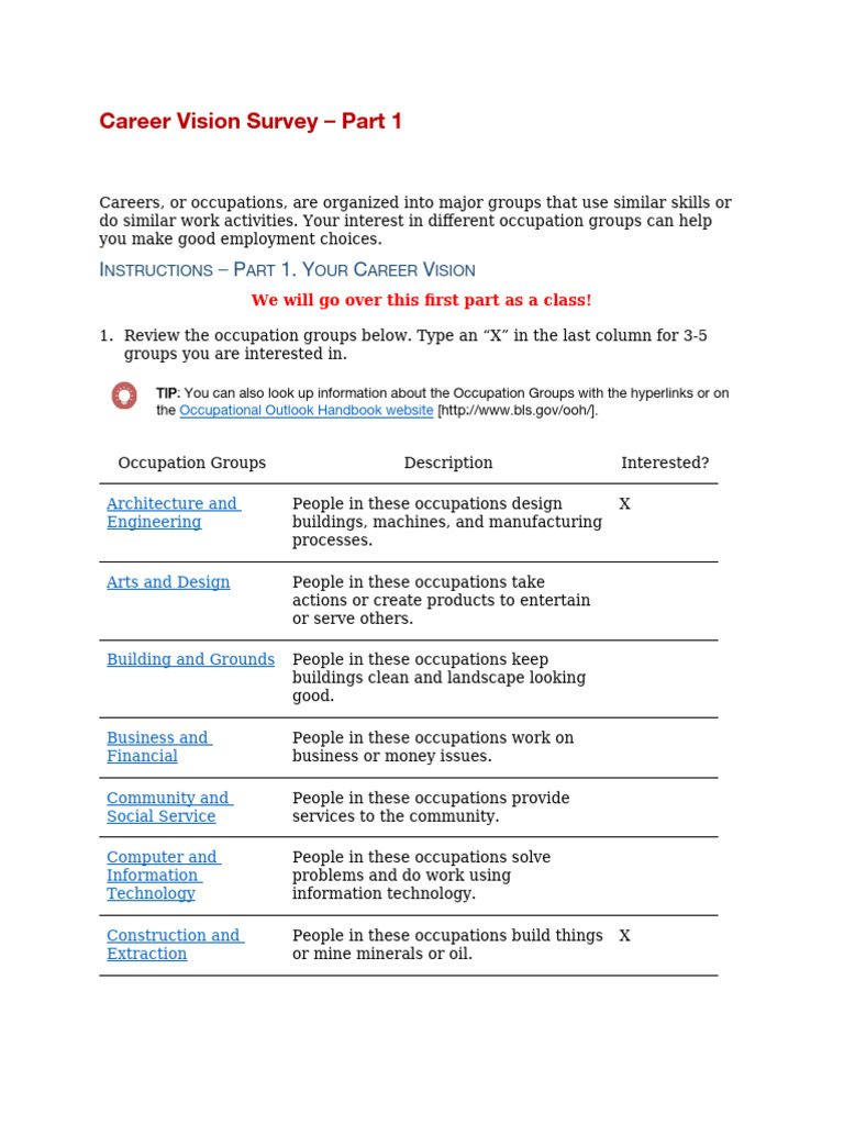 Career Vision Survey Instructions | PDF