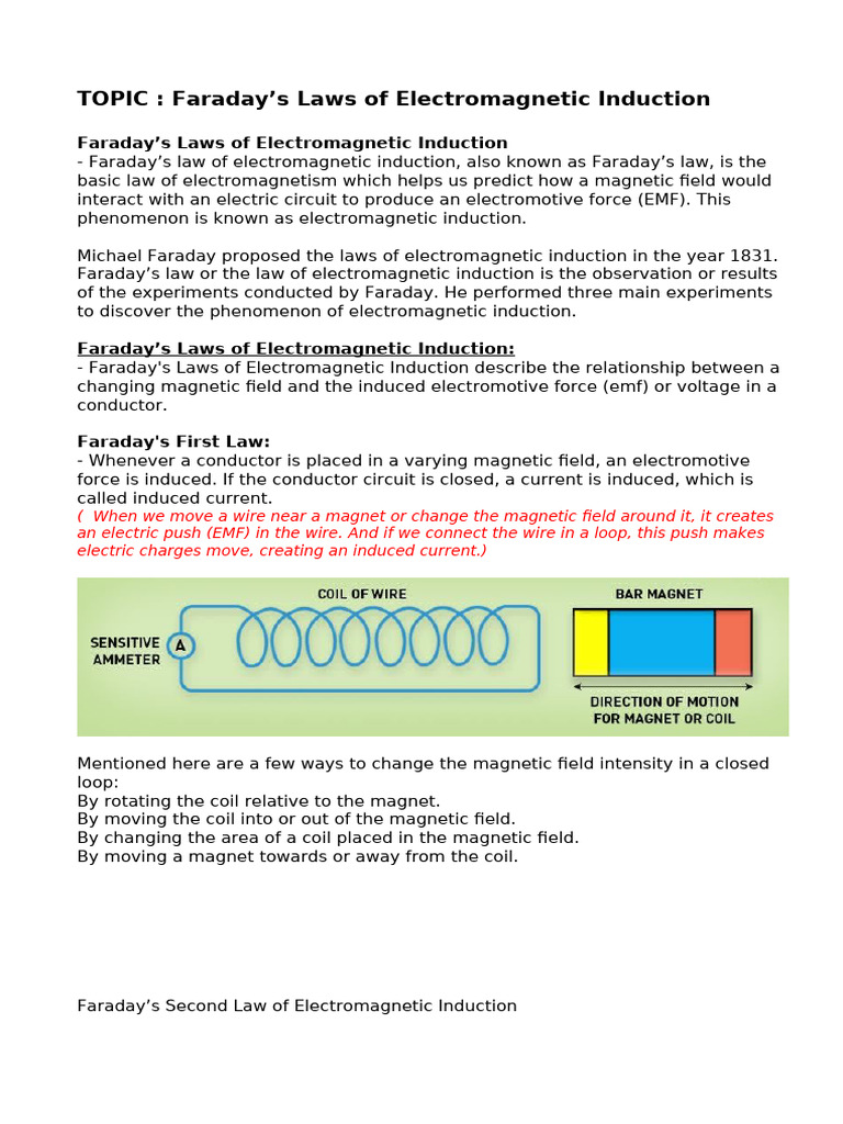 Faraday's Electromagnetic Laws Explained | PDF | Electromagnetic Induction | Inductor