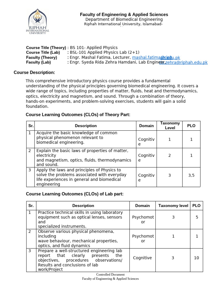 Applied Physics Course Outline Updated | PDF | Optics | Light