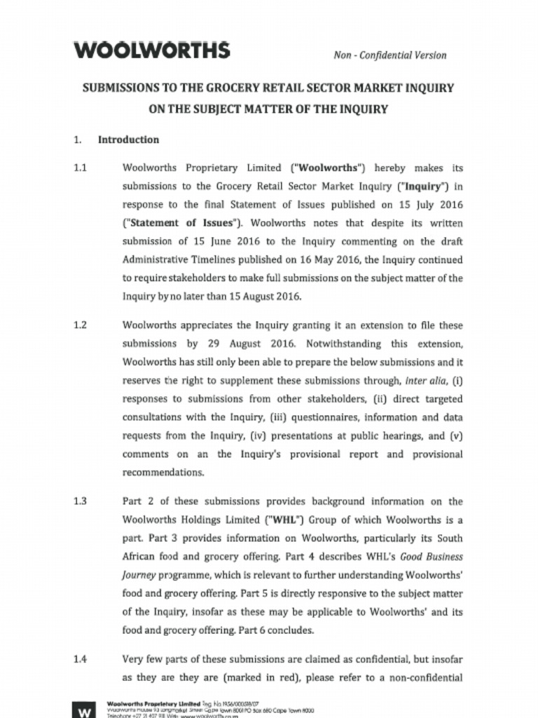 Woolworths Submissions Non Confidential Version | PDF