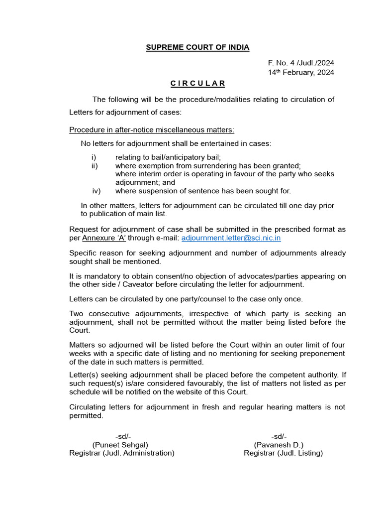 Adjournment Letter Format | PDF