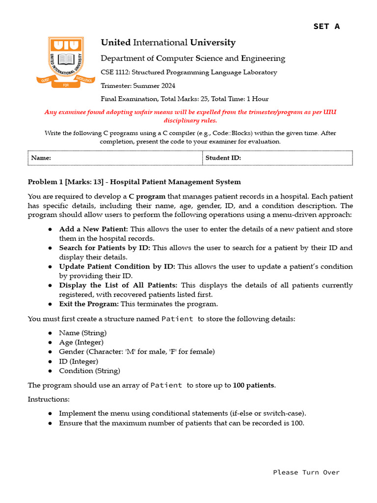 Final Set A 242 CSE1112 J MeHn | PDF | String (Computer Science) | Parameter (Computer Programming)