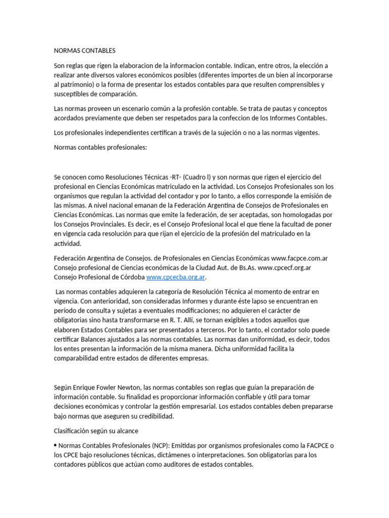 Normas Contables: Guía y Clasificación | PDF | Contabilidad | Estado ...