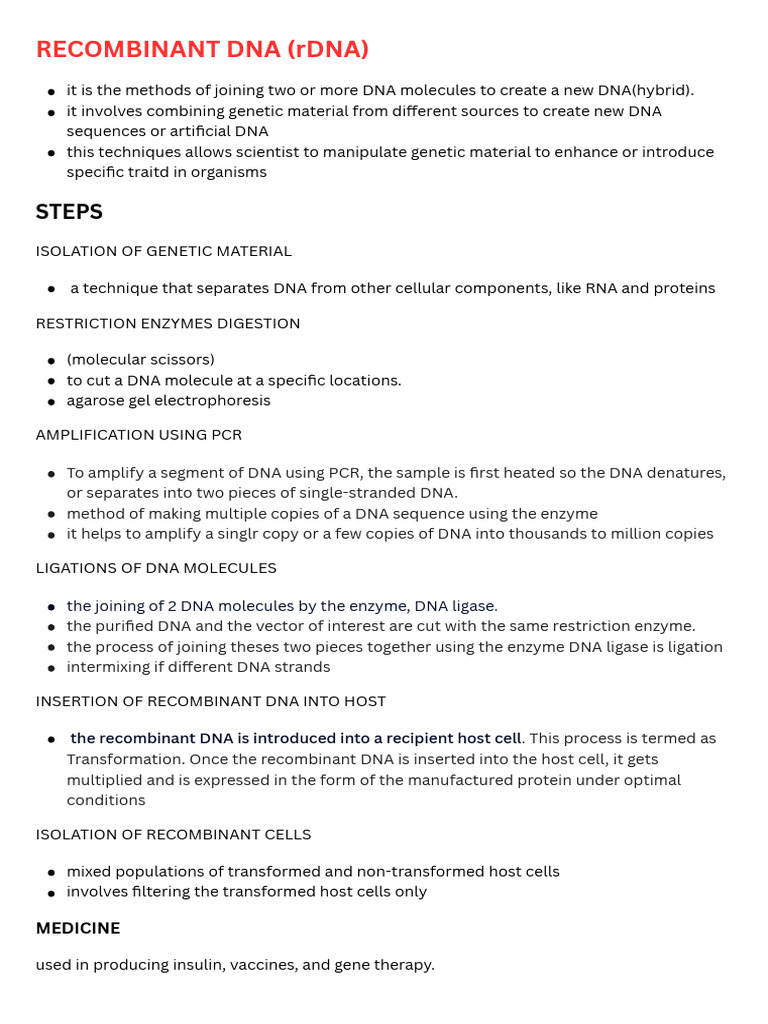 rDNA Technology: Key Steps and Applications | PDF