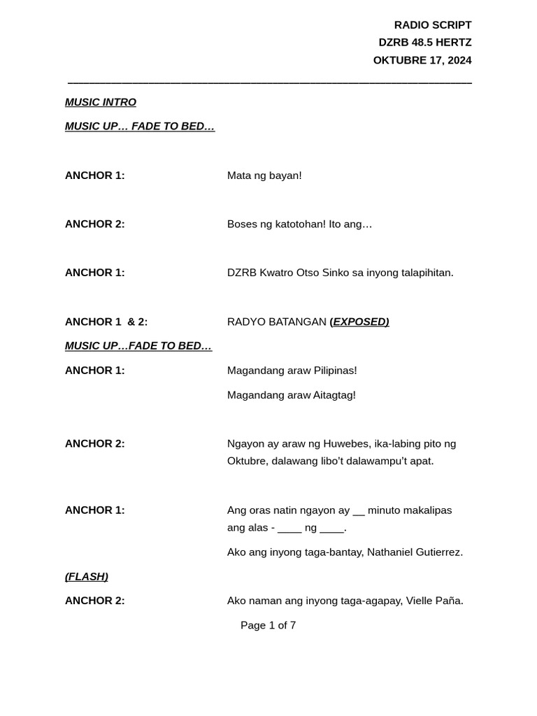Tagalog Broadcasting 2ND Script Revised | PDF