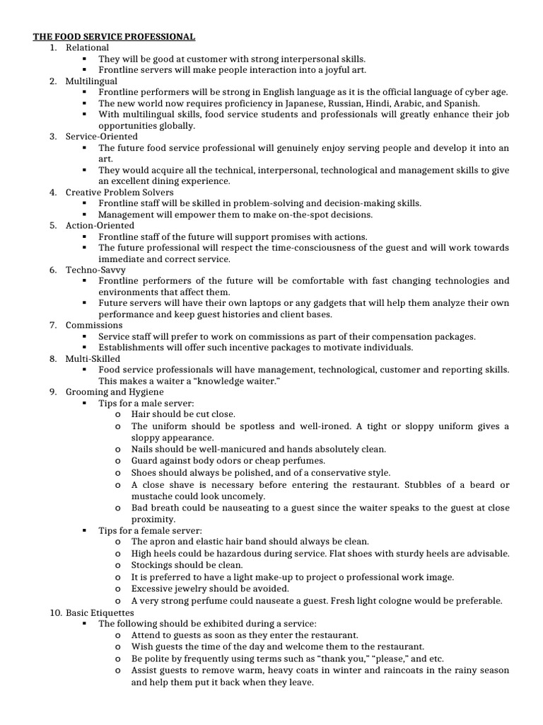 Essential Skills for Food Service Professionals | PDF | Waiting Staff
