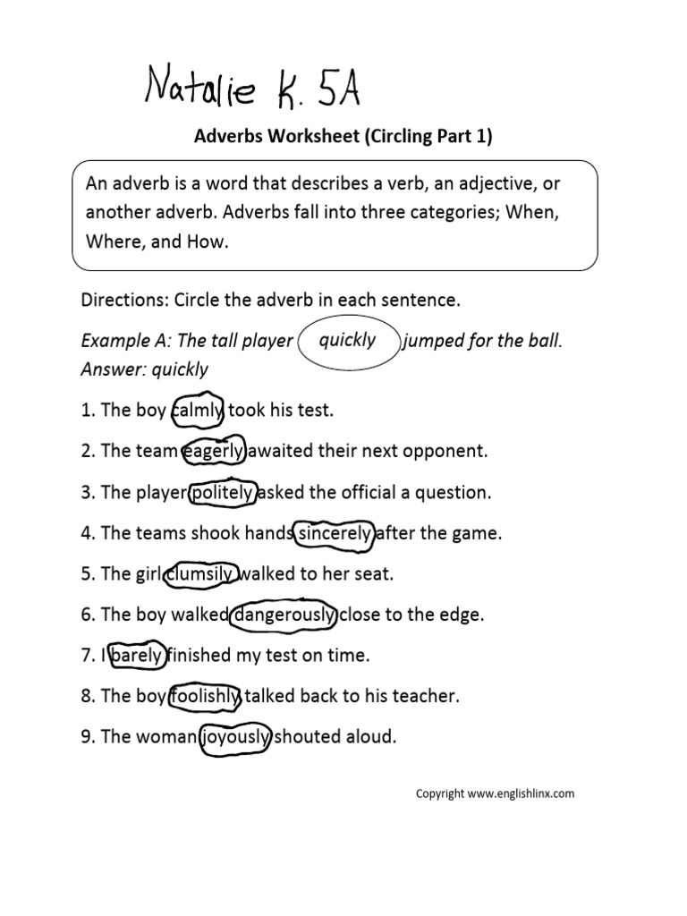 Adverbs Circling P 1 Beginner | PDF