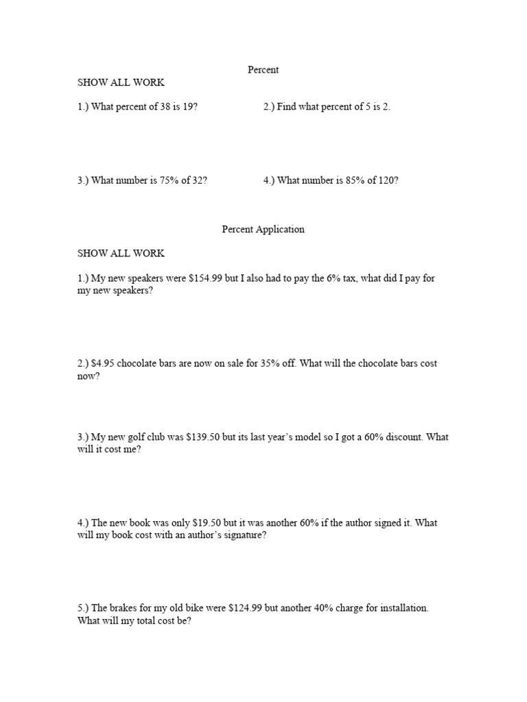 Percent Calculations and Applications | PDF
