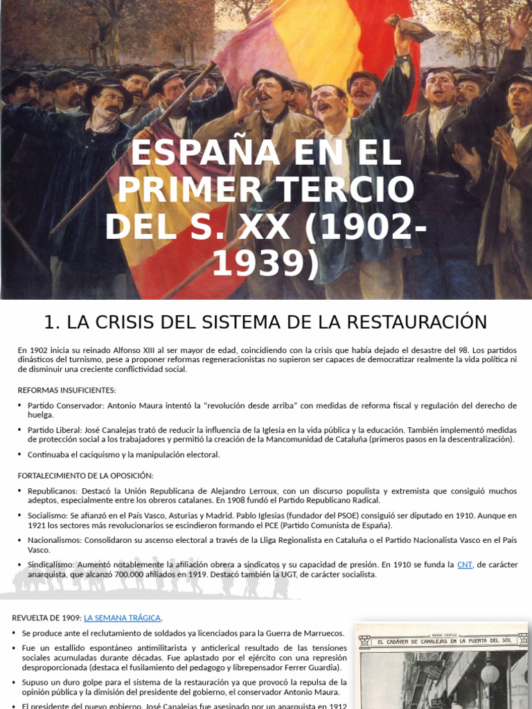 Expaña en El Primer Tercio Del S. XX | PDF | guerra civil Española ...