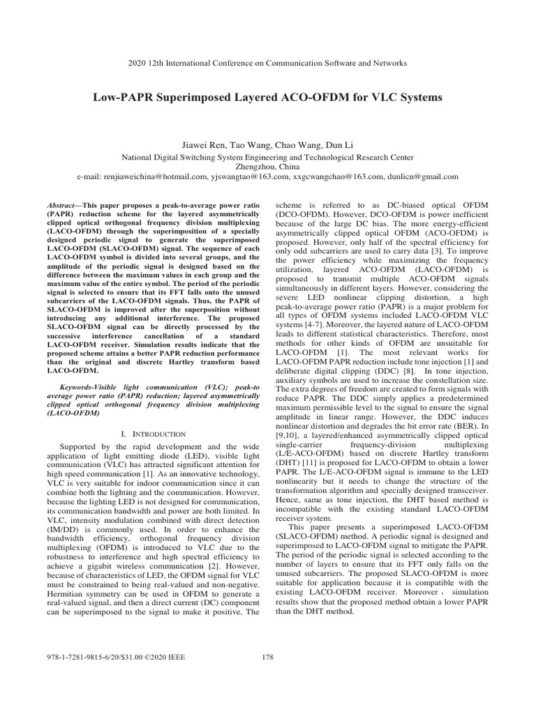 Low-PAPR Superimposed Layered ACO-OFDM for VLC Systems | PDF | Orthogonal Frequency Division ...