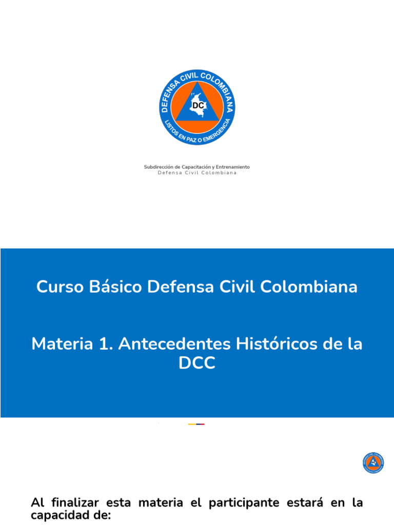 MATERIA 1. ANTECEDENTES HISTORICOS DE LA DCC-2024 | PDF | Defensa Civil