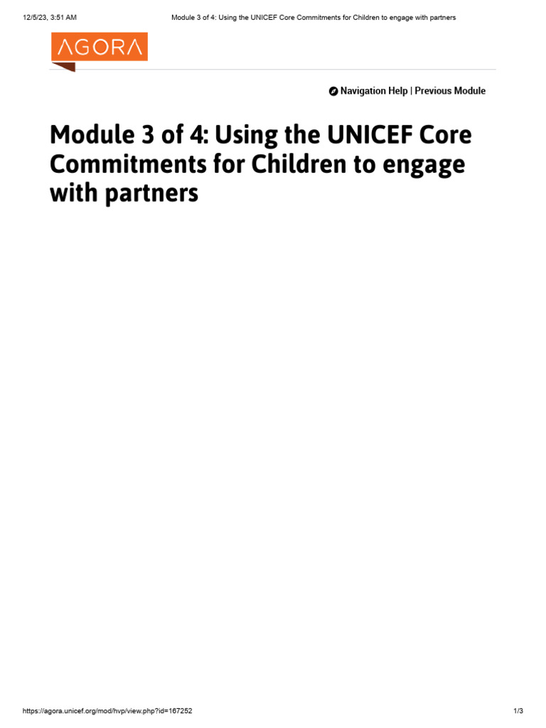 Module 3 of 4 - Using The UNICEF Core Commitments For Children To Engage With Partners | PDF