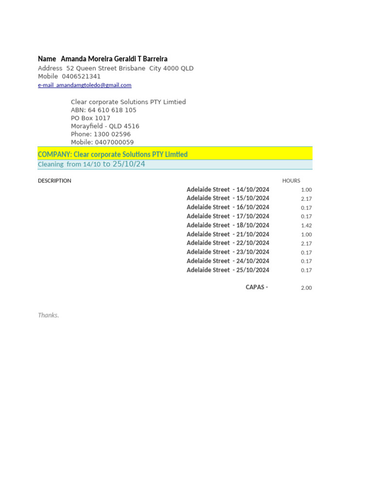 Amanda Toledo - Invoce 05 - Adelaide Street | PDF