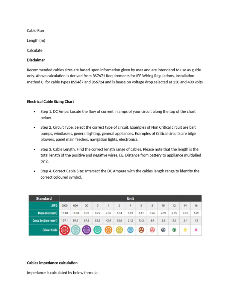 Electrical Cable Sizing Guide | PDF | Electrical Impedance | Voltage