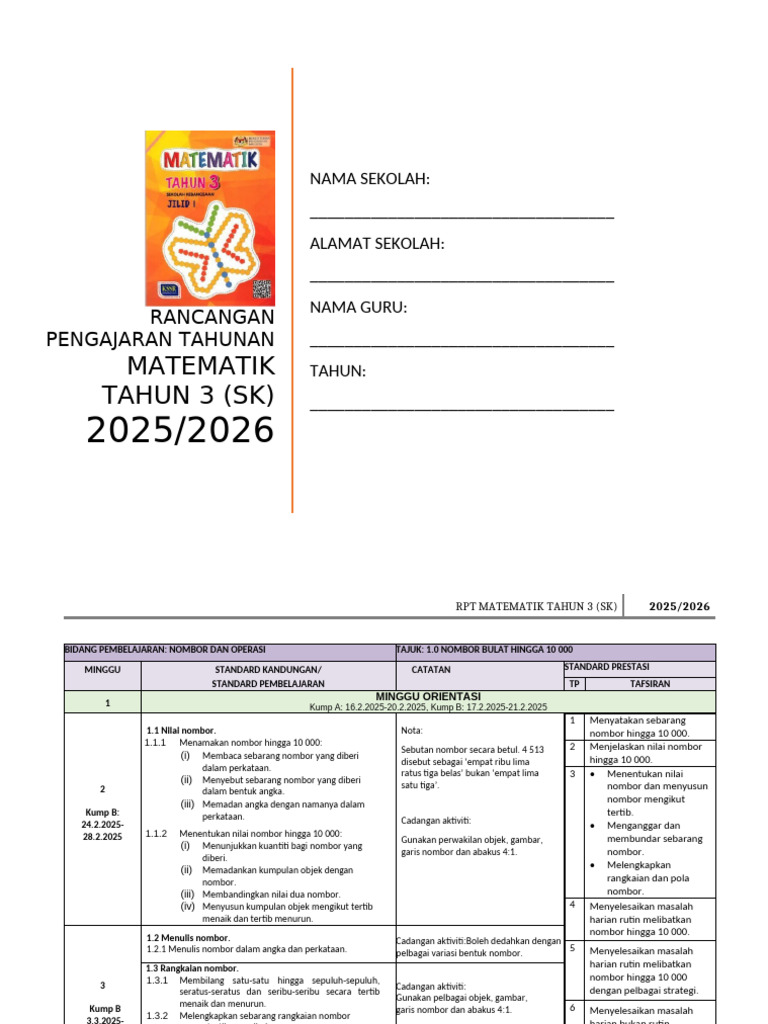 RPT MATE THN 3 (SK) 2025-2026 by Rozayus Academy (Kump B) | PDF