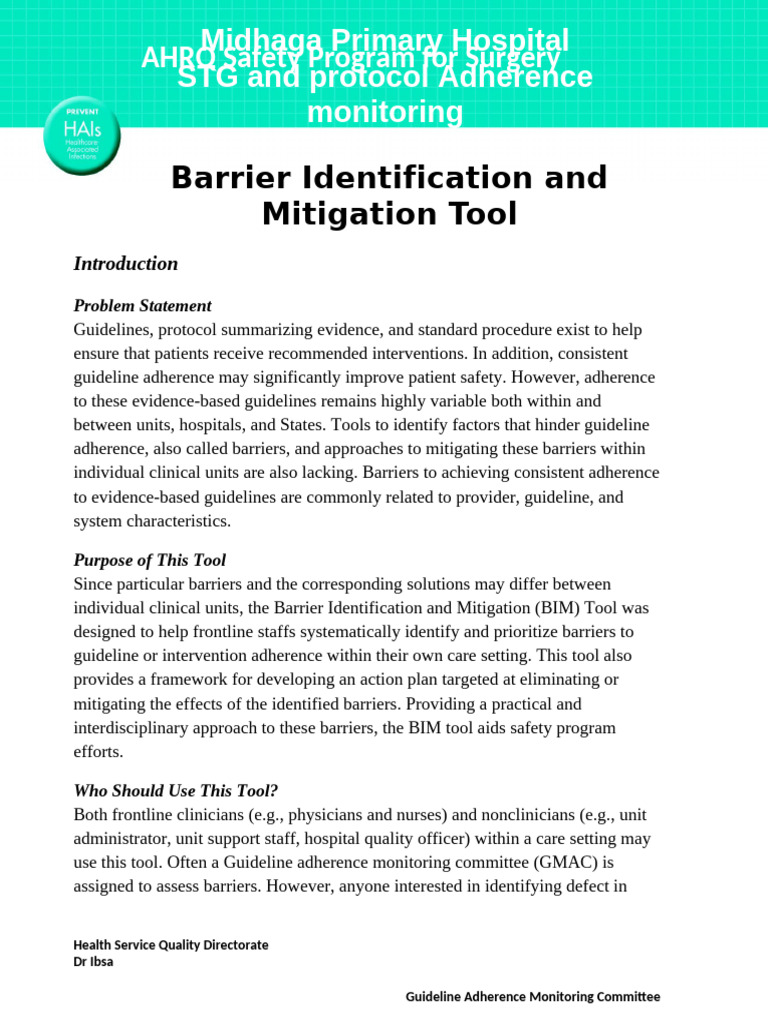 Barrier Identification and Mitigation Tool | PDF | Evidence Based ...