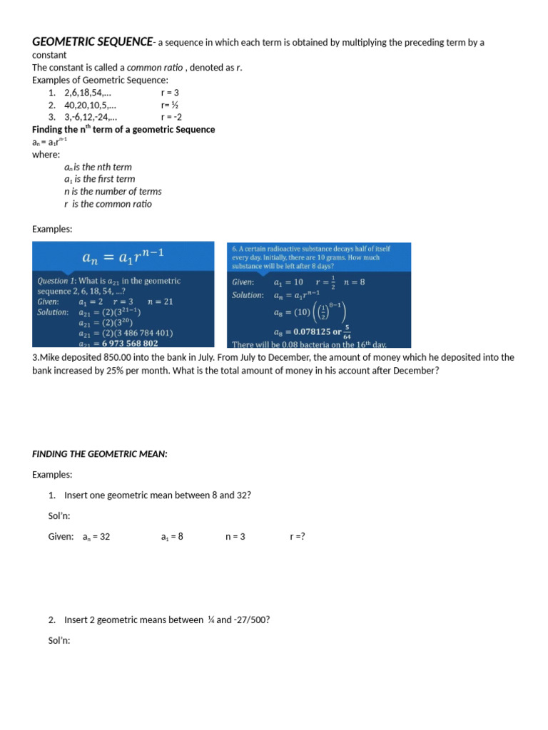 GEOMETRIC SEQUENCE (Handout) | PDF | Sequence | Calculus