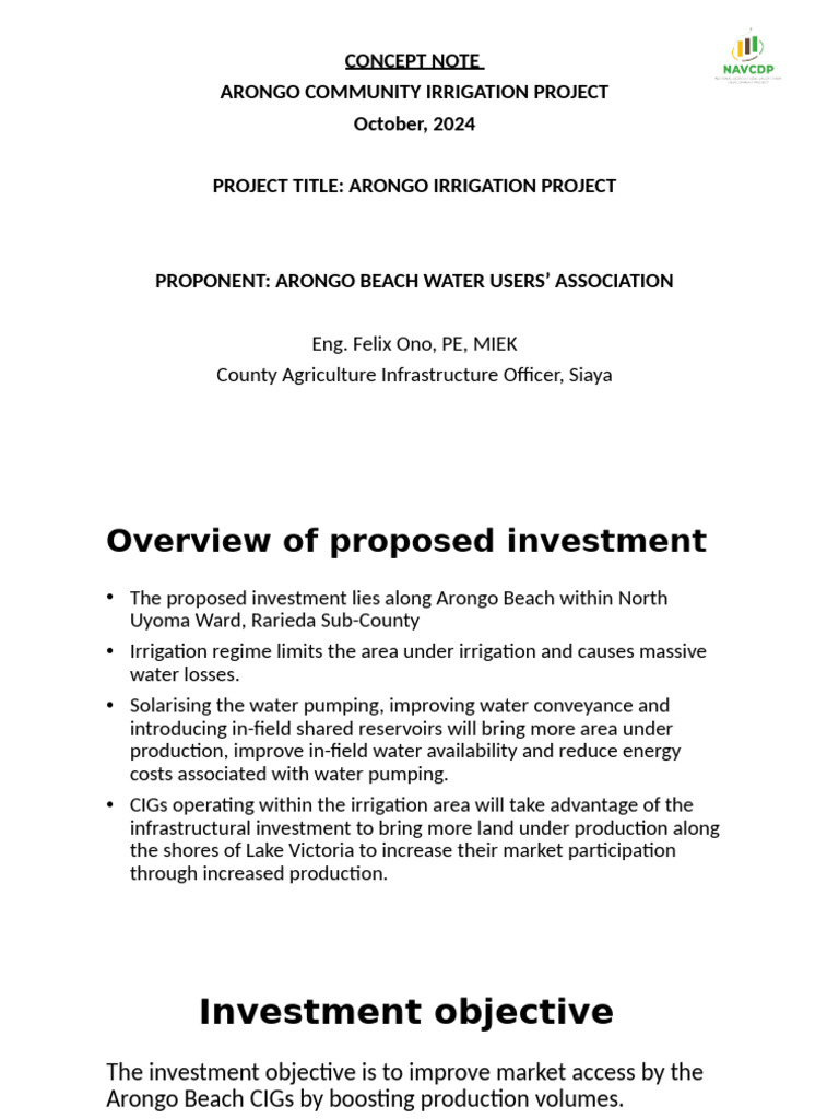 Presentation - Arongo Beach | PDF | Irrigation | Infrastructure