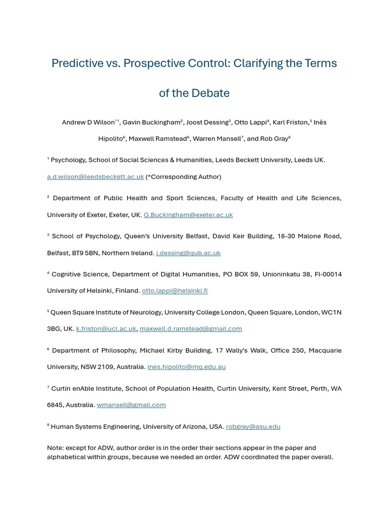 Wilson et al - Predictive vs Prospective Control | PDF | Force | Prediction