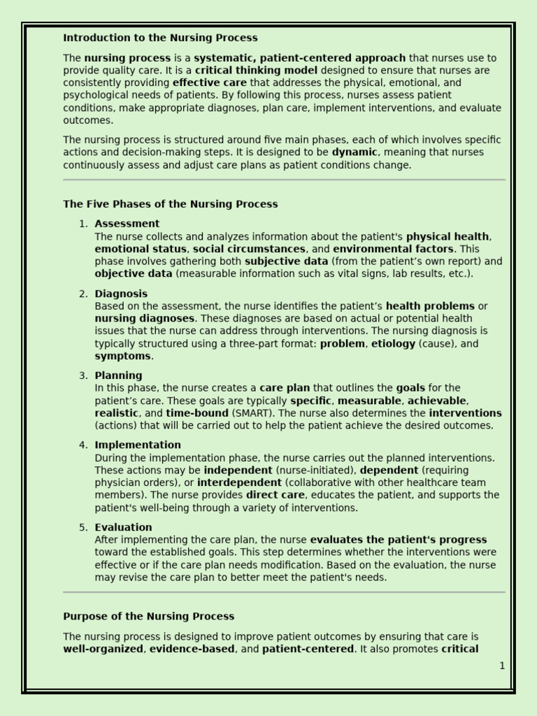 Introduction To The Nursing Process | PDF | Nursing | Medical Diagnosis