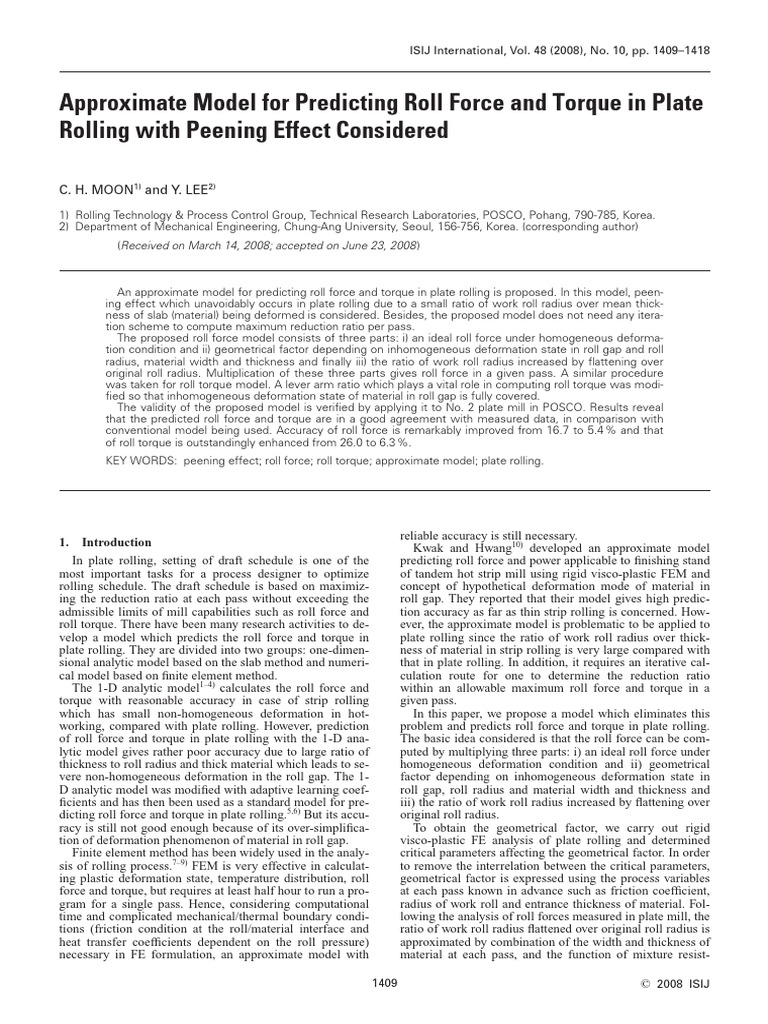 Approximate Model For Predicting Roll Force and Torque in Plate | PDF ...