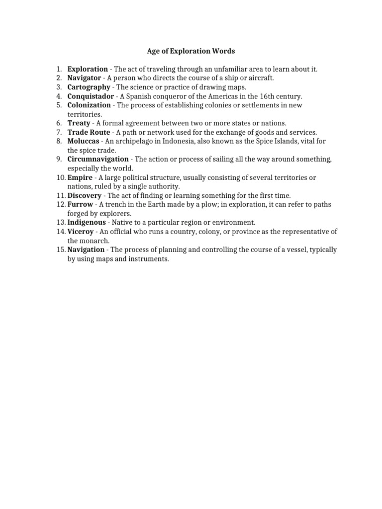 Vocabulary of the Age of Exploration | PDF