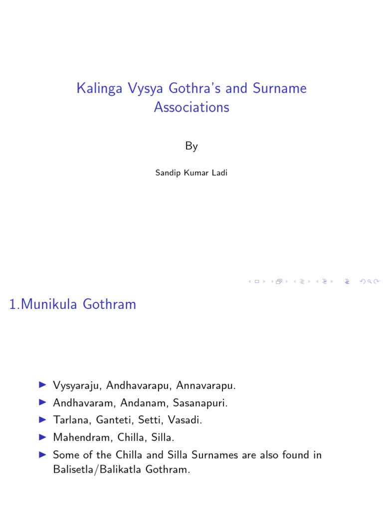 Kalinga Vysya Gothram and Surname Associations | PDF