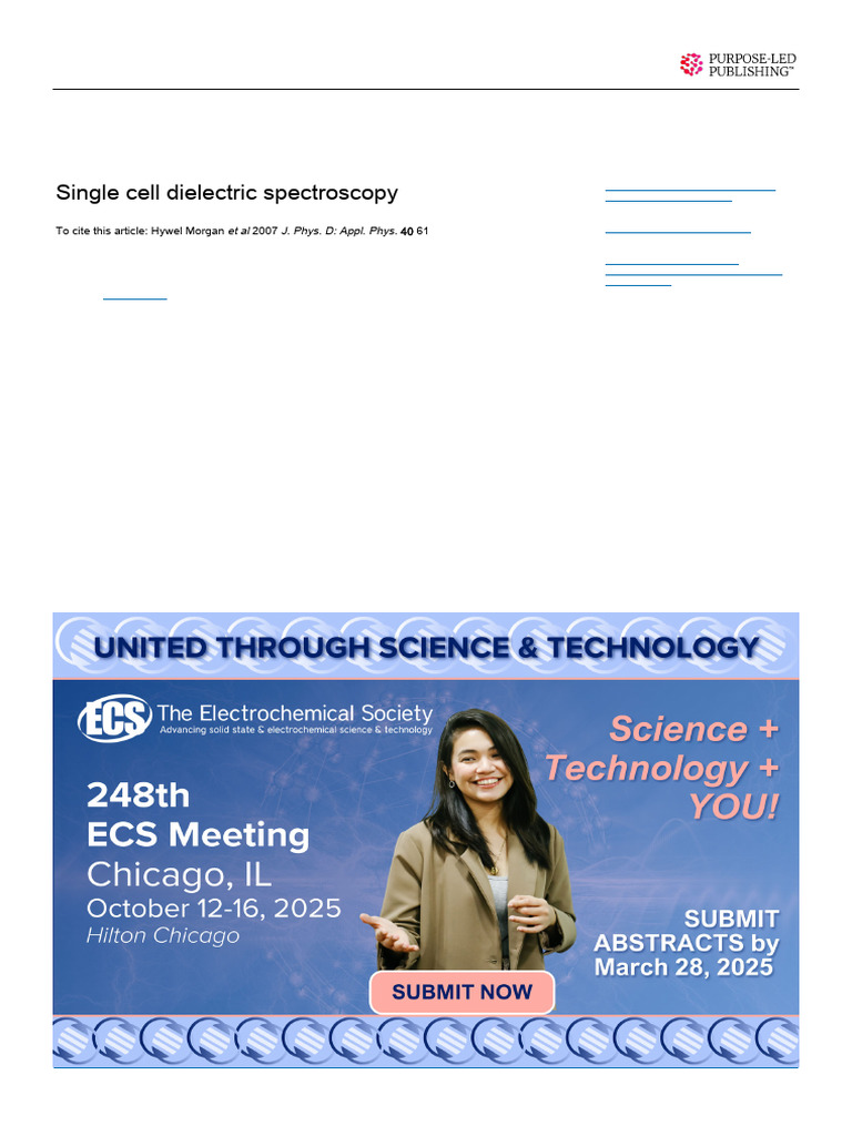 Paper1 - Single Cell Dielectric Spectroscopy - Morgan - 2007 | PDF ...