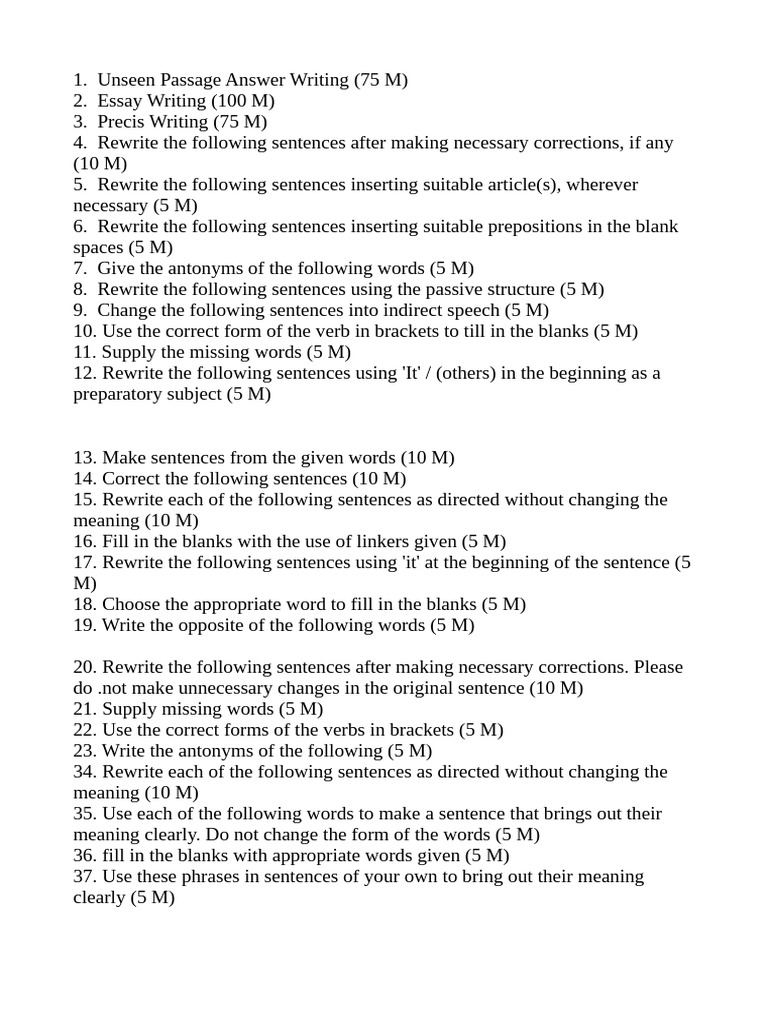 English Writing Skills Exercises | PDF | Word | Sentence (Linguistics)