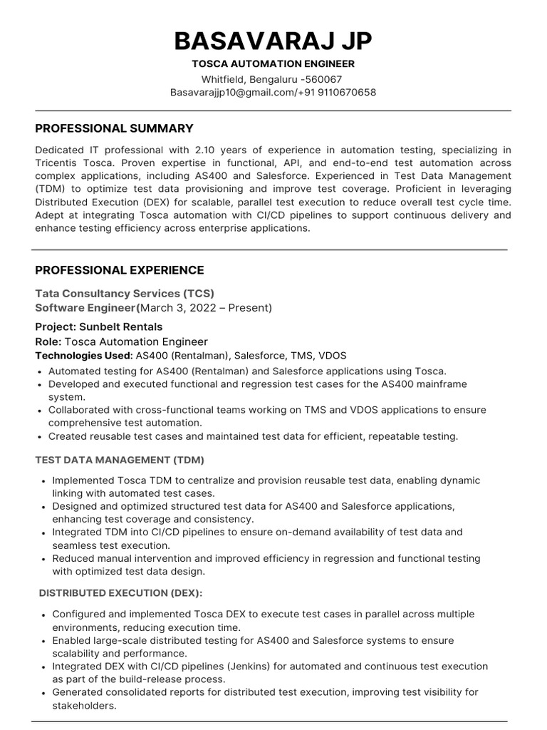 Basavaraj JP Tosca Automation Resume-1 | PDF | Automation | Information ...