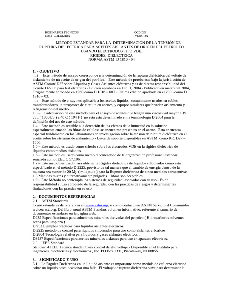 Rigidez Dielectrica Astm D1816-04 | PDF | Aislador (Electricidad ...