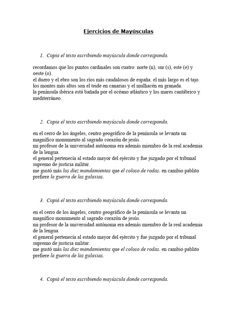 Ejercicios - Ortografía - Mayúsculas | PDF