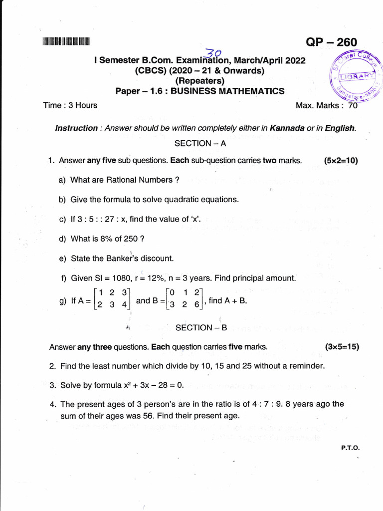 30 Business Mathematics May 2022 | PDF | Mathematics | Algebra
