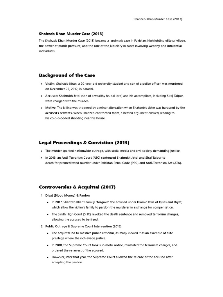 The Shahzeb Khan Murder Case (2013) | PDF | Criminal Justice | Crime ...