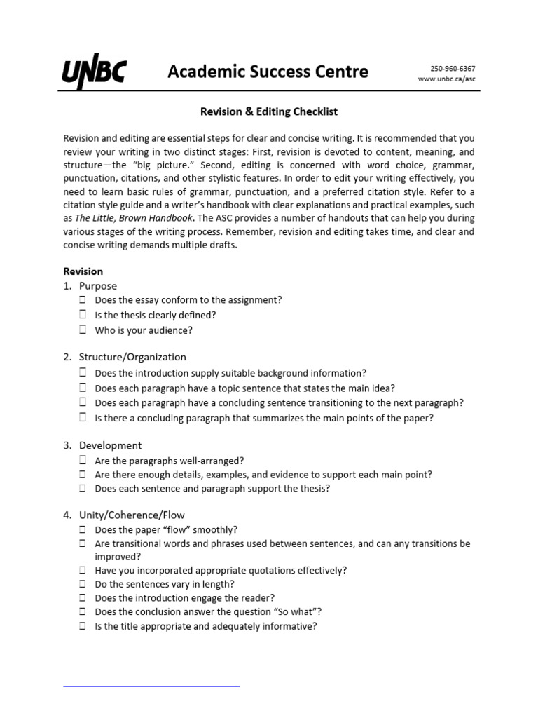 Final Editing Checklist | PDF | Subject (Grammar) | Verb