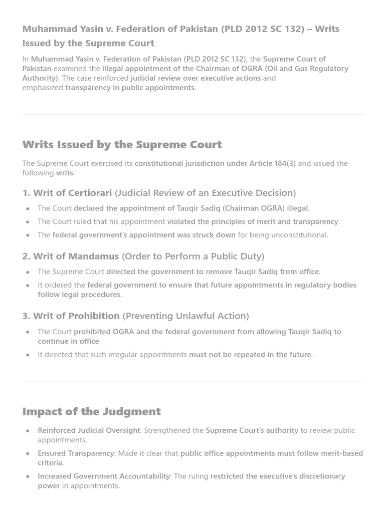 Yasin v. Pakistan: Judicial Review on OGRA | PDF