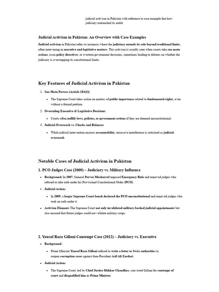 Judicial Activism With 20 Example Case | PDF | Pakistan | Justice