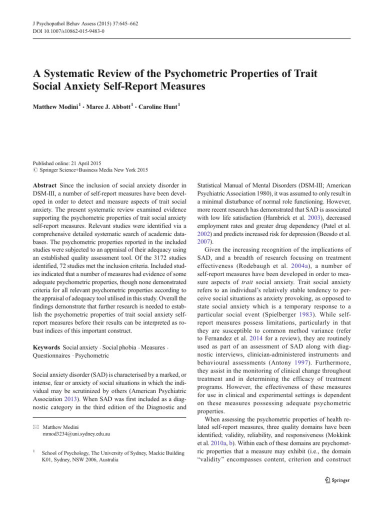 Assessment social phobia 2 | PDF | Social Anxiety Disorder | Validity (Statistics)