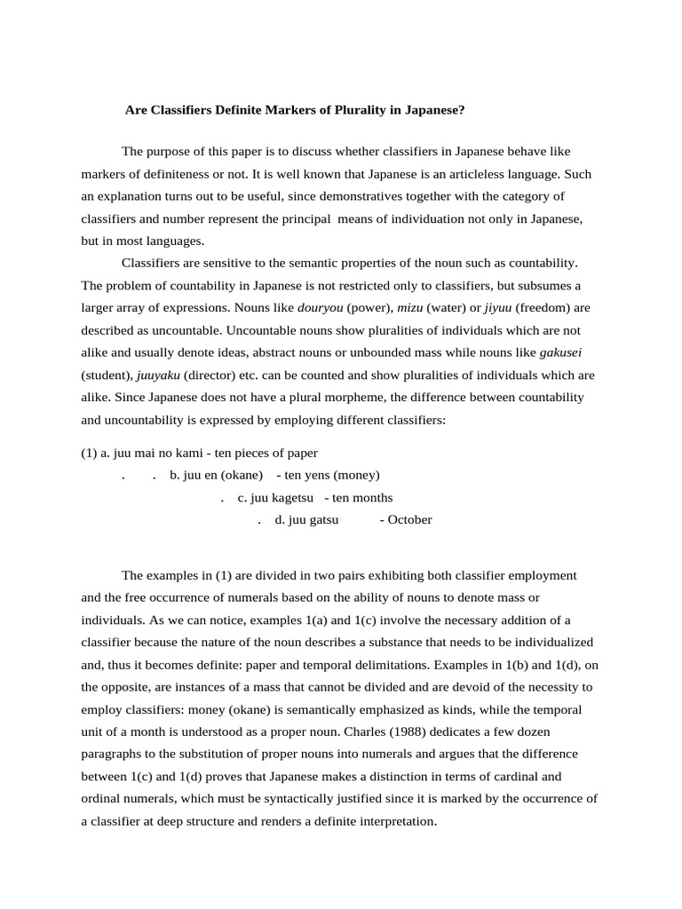 Classifiers and Plurality in Japanese | PDF | Noun | Grammatical Number